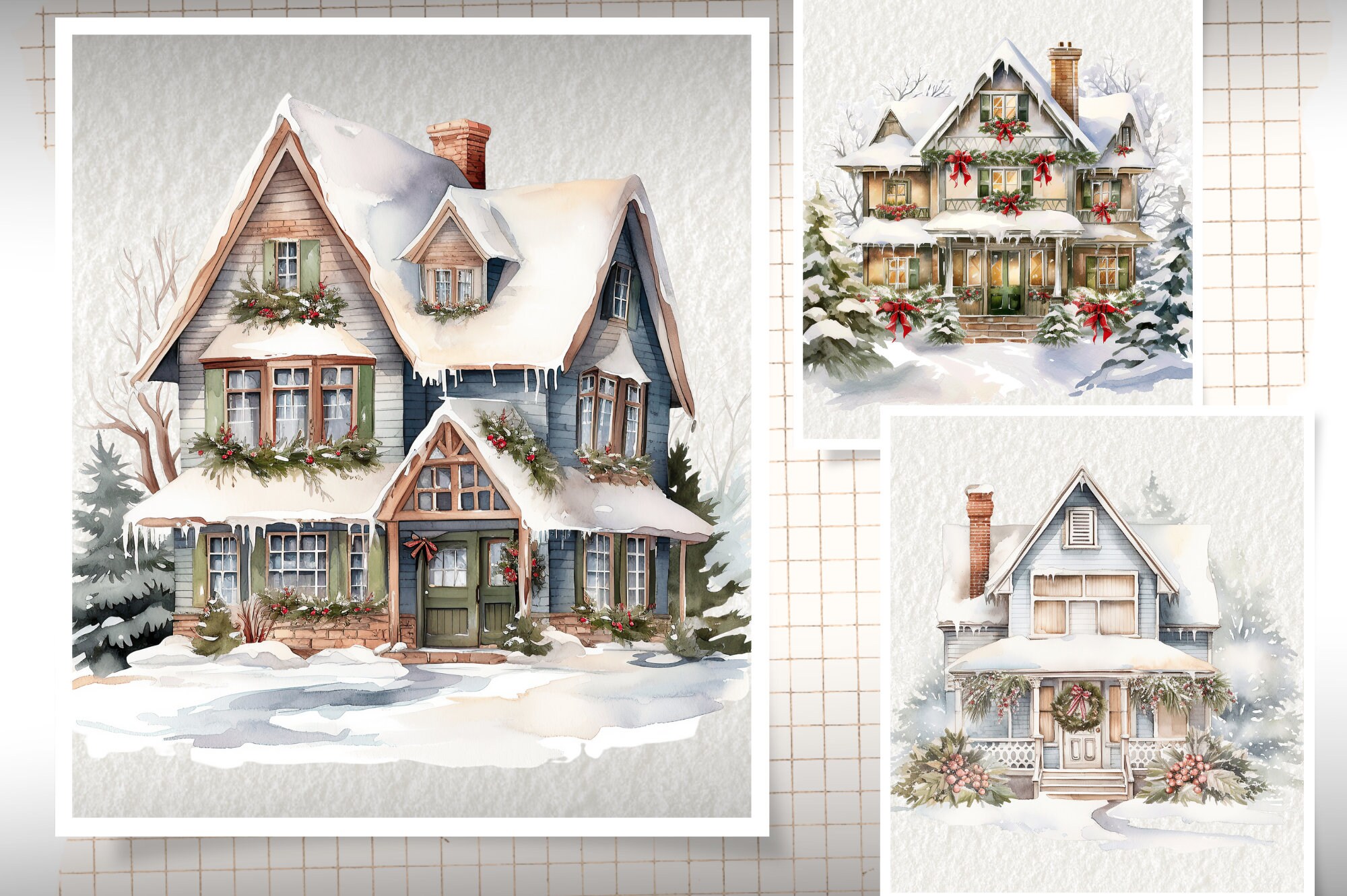 Village Watercolor Clipart Winter Christmas Village Winter - Etsy