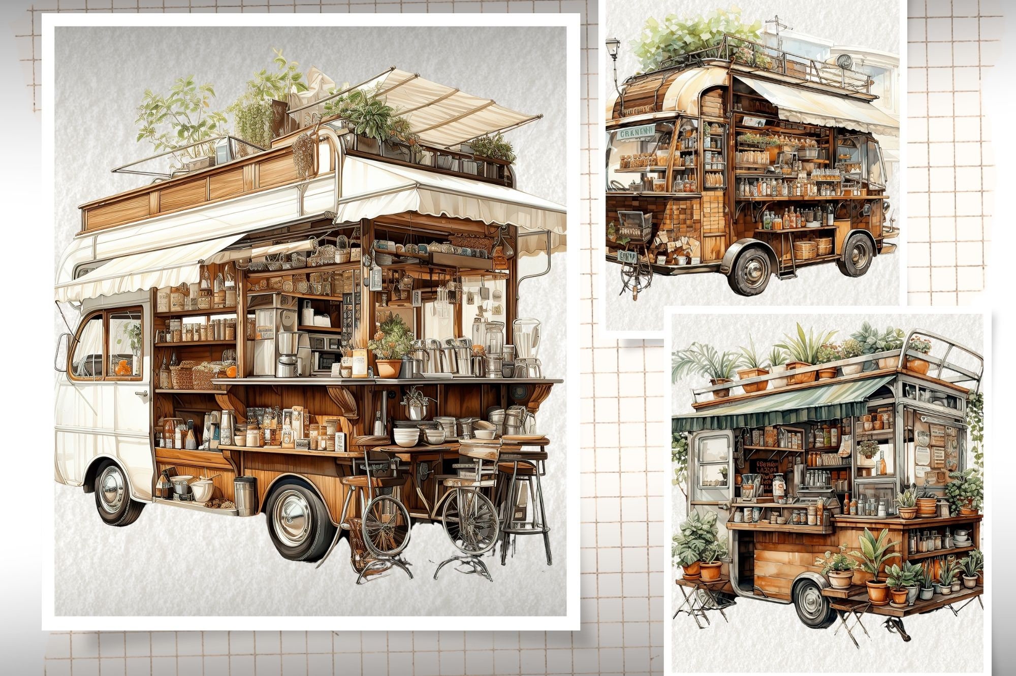 Coffee Cart Watercolor Clipart Coffee Clipart Cafe Clipart - Etsy