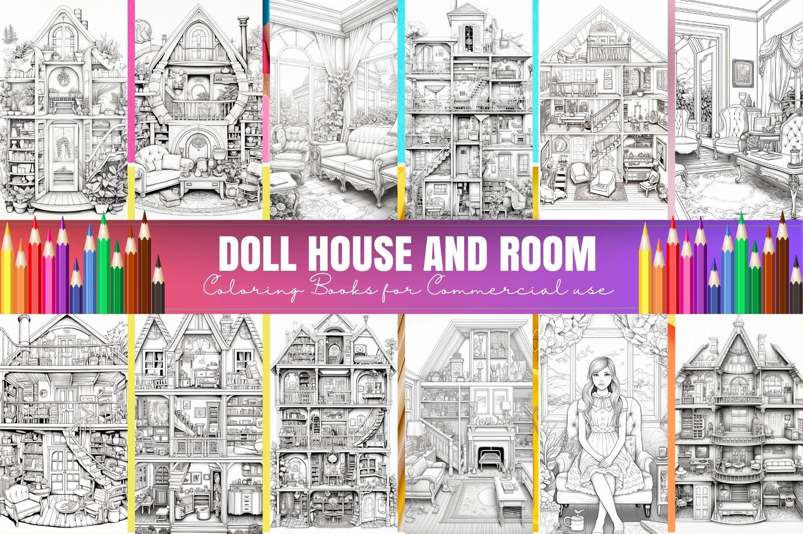 Dollhouses Coloring Pages Fantasy Dream House Coloring - Etsy