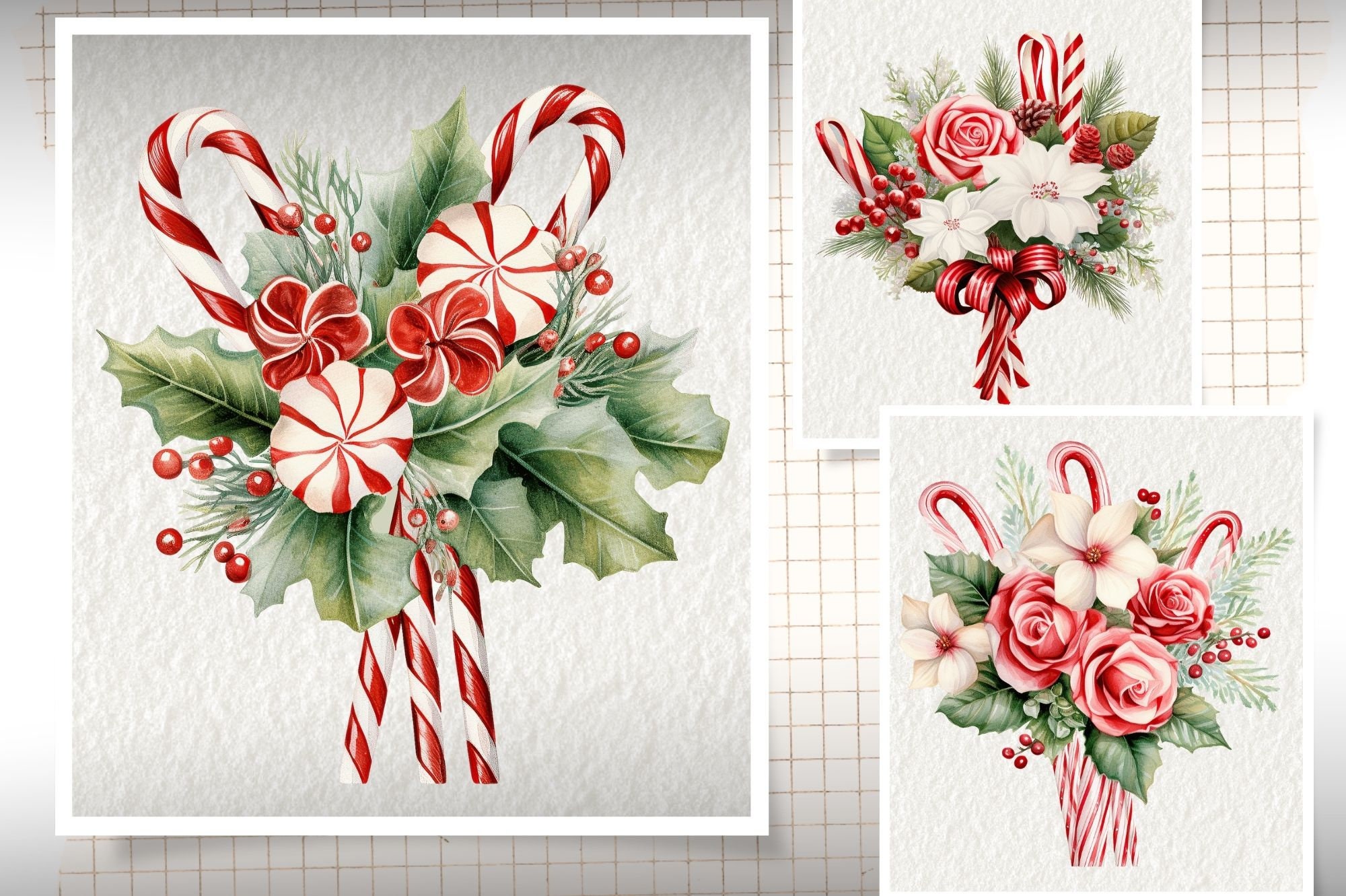 Christmas Candy and Gift Box Watercolor Clipart, Candy Cane, Peppermint ...