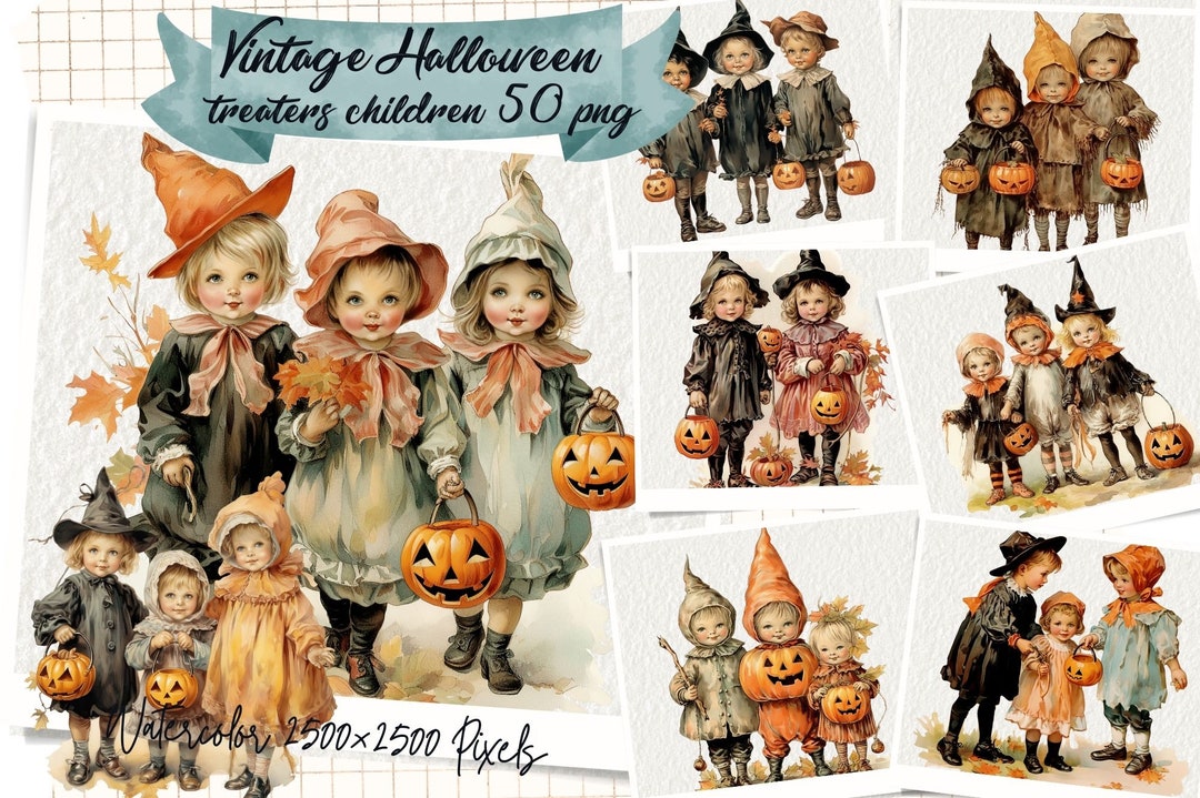 Halloween Trick or Treat Kids Watercolor Clipart, Children Halloween ...
