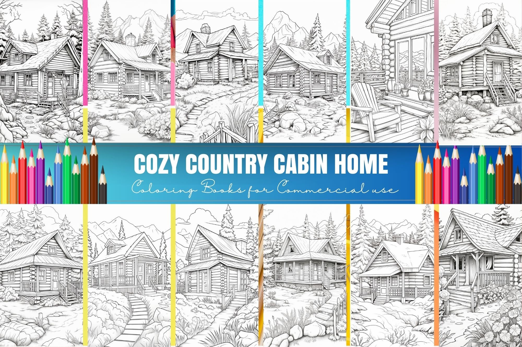 Cozy Country Cabin Coloring Pages, Cozy Log Cabin, Printable Garden ...