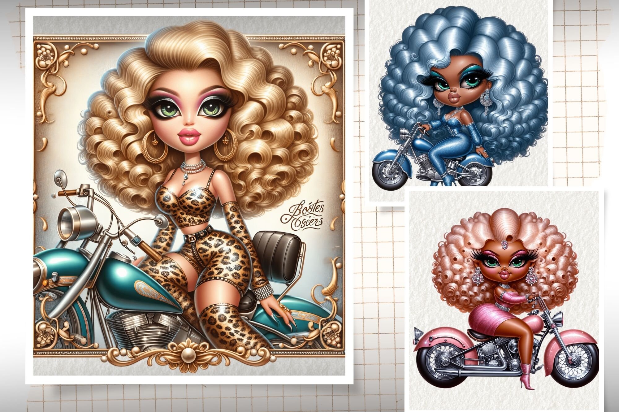 African American Classic Motorbike Chibi Clipart, Chibi Doll Black Girl ...