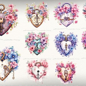 Valentine Heart Lock Clipart, Watercolor Valentine's Day Heart-shaped ...