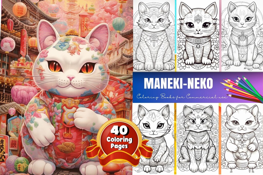 Maneki-neko Color Page, Games Activity, Printable Coloring Pages, Party ...