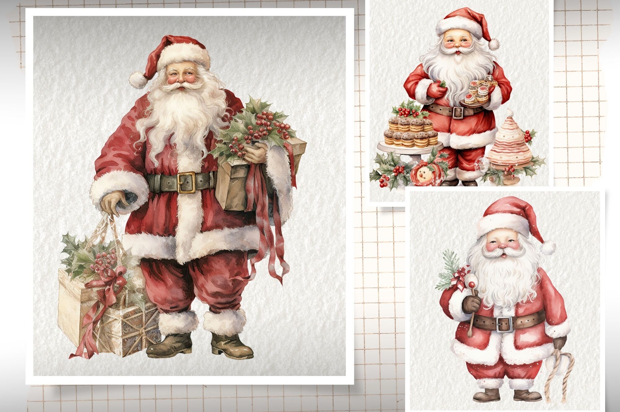 Santa Claus Watercolor Clipart, Christmas Watercolor Clip Art Bundle ...