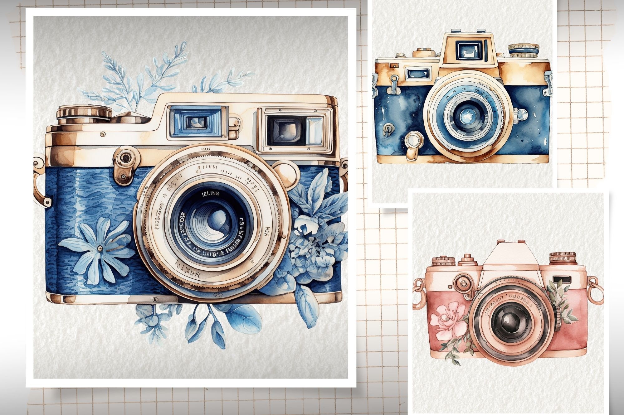 Classic Camera Watercolor Clipart, Vintage Camera Watercolor Portrait ...