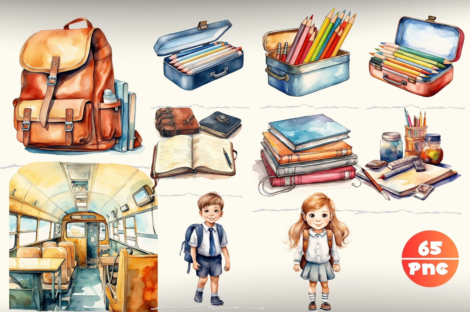 Back to School Clipart, School Watercolor Clipart, School Clipart PNG ...
