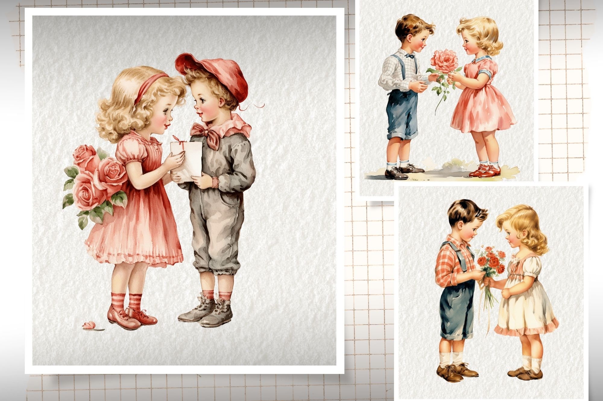 Vintage Reto Valentine Boy Girl Couple Digital, Vintage Children, Junk ...