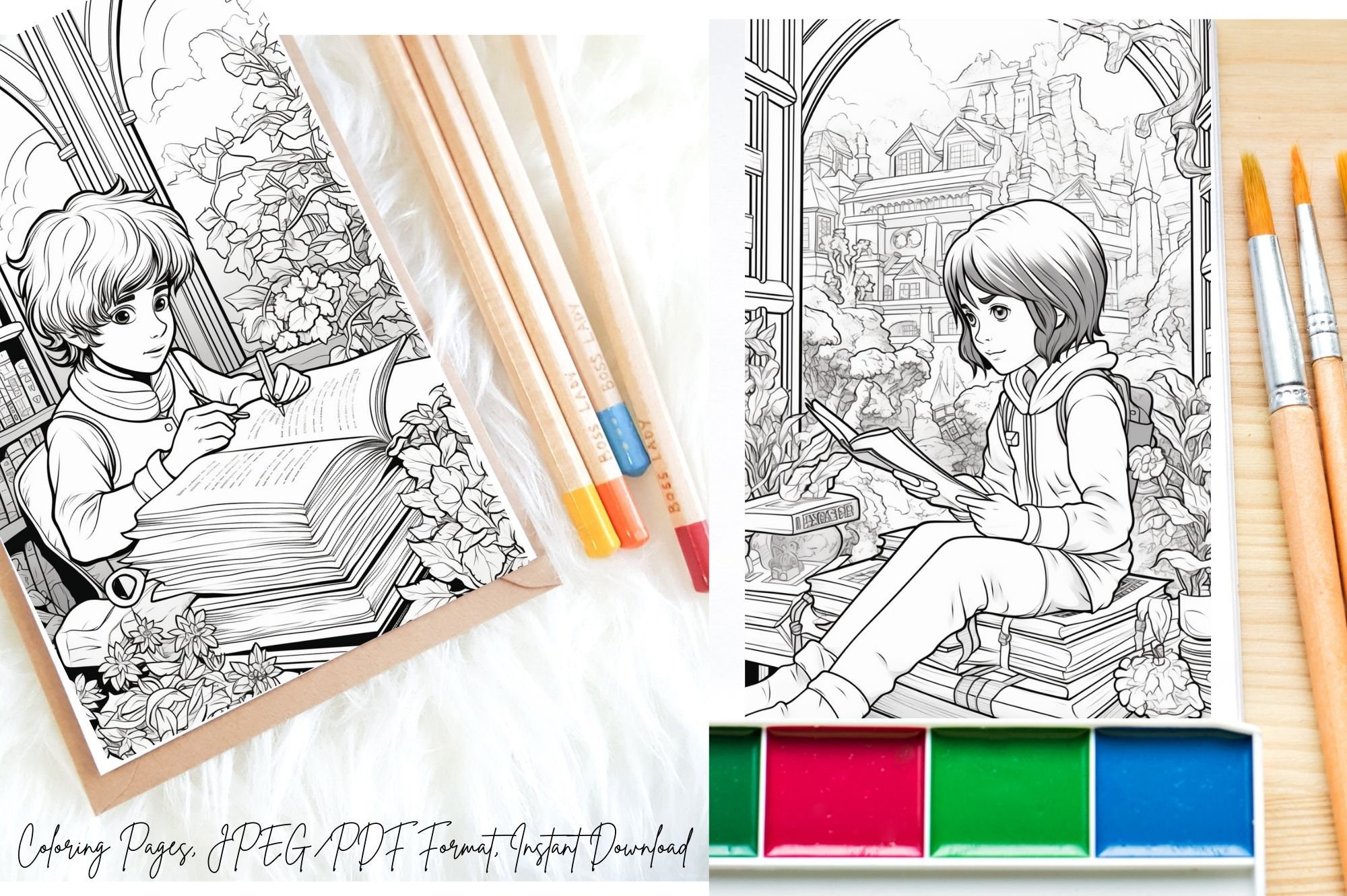 Student Reading Book Coloring Pages, Student Coloring Book, Kids ...