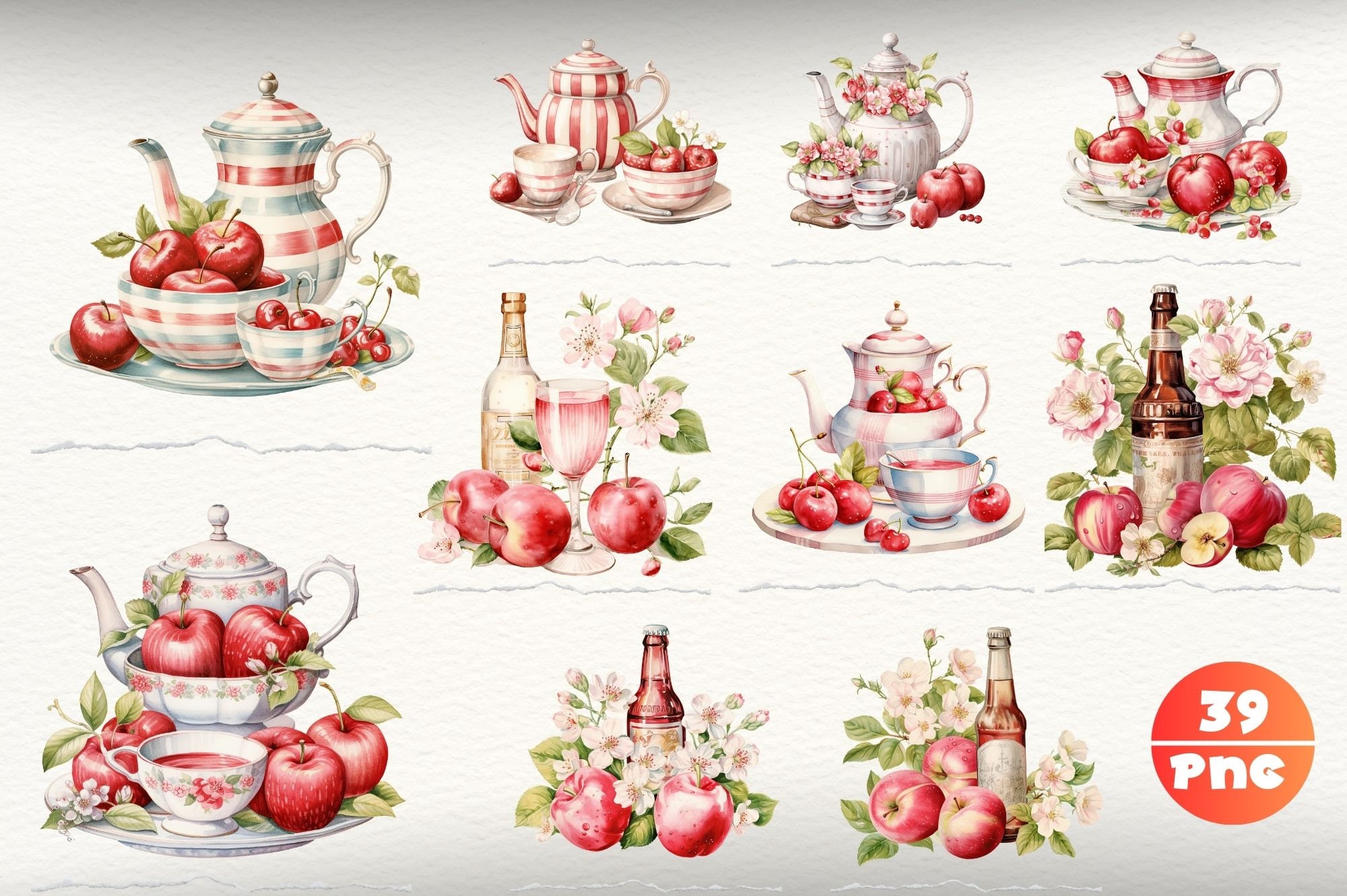 Watercolor Apple Drink Clipart, Cocktail Clipart, Party Clipart, Party ...