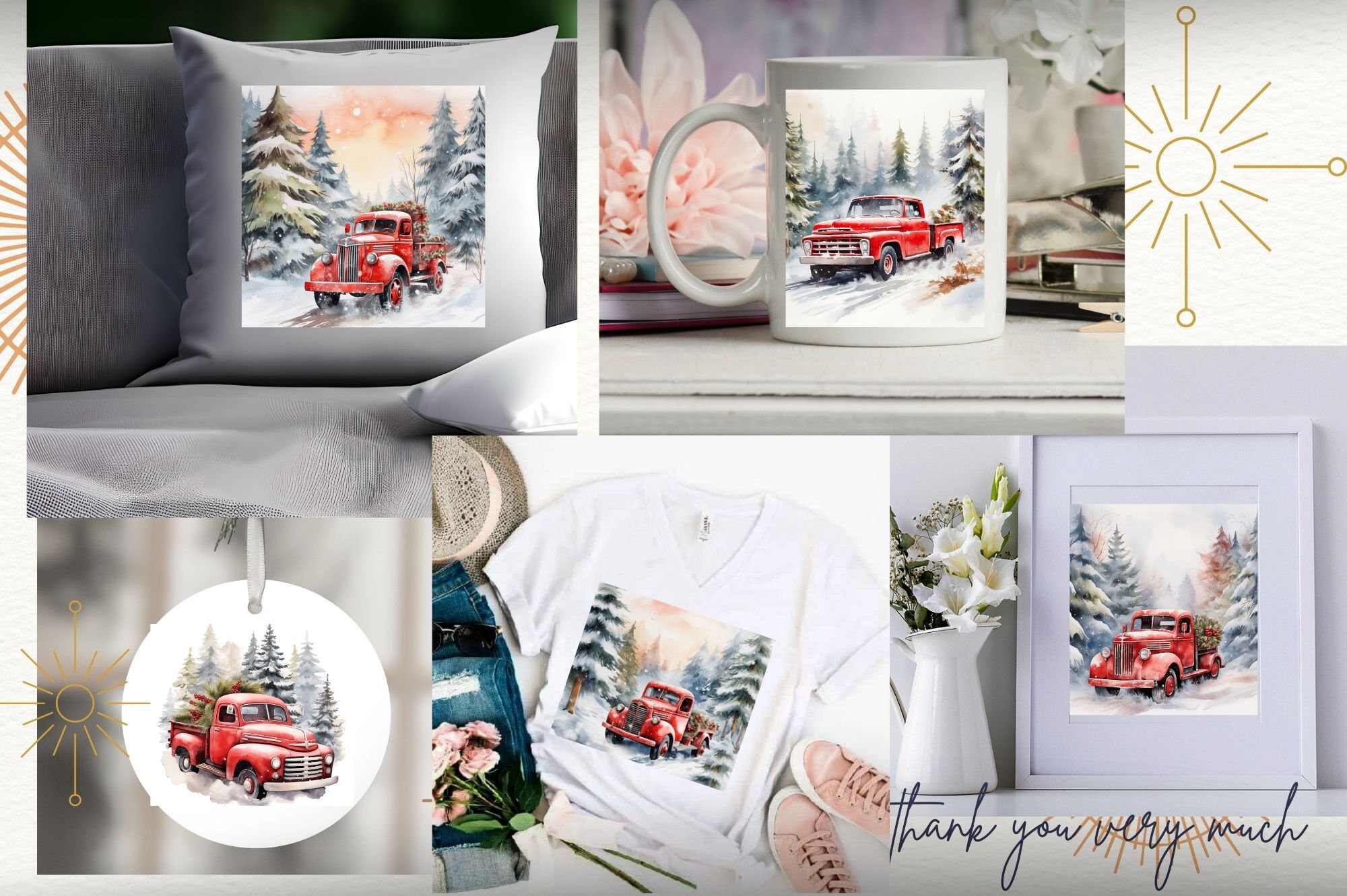 Christmas Truck Watercolor Clipart, Merry Christmas Tree Truck Clip Art ...