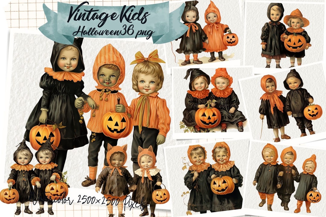 Vintage Girls and Boys Clip Art, Retro Autumn Clipart, Old School ...