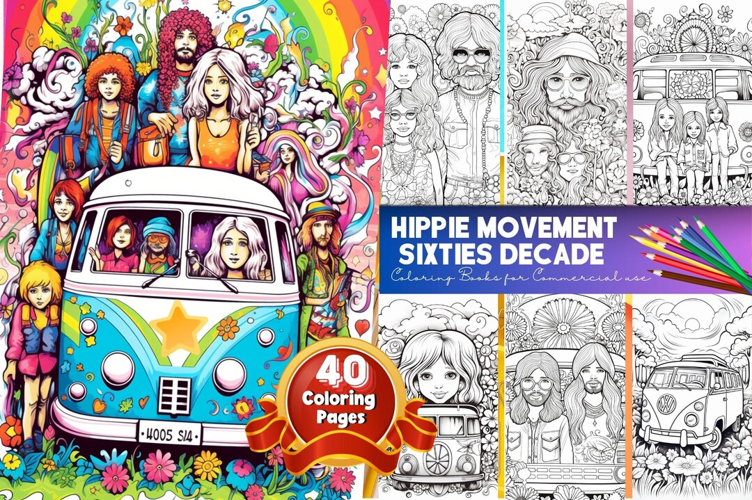 Hippie Movement in the Sixties Decade Coloring Pages, Hippie Coloring ...