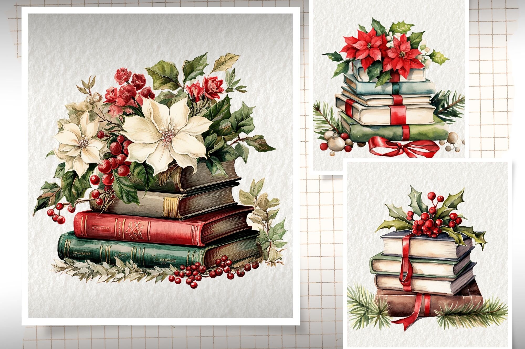 Watercolor Christmas Books Clipart Xmas Clip Art Stack Of Books