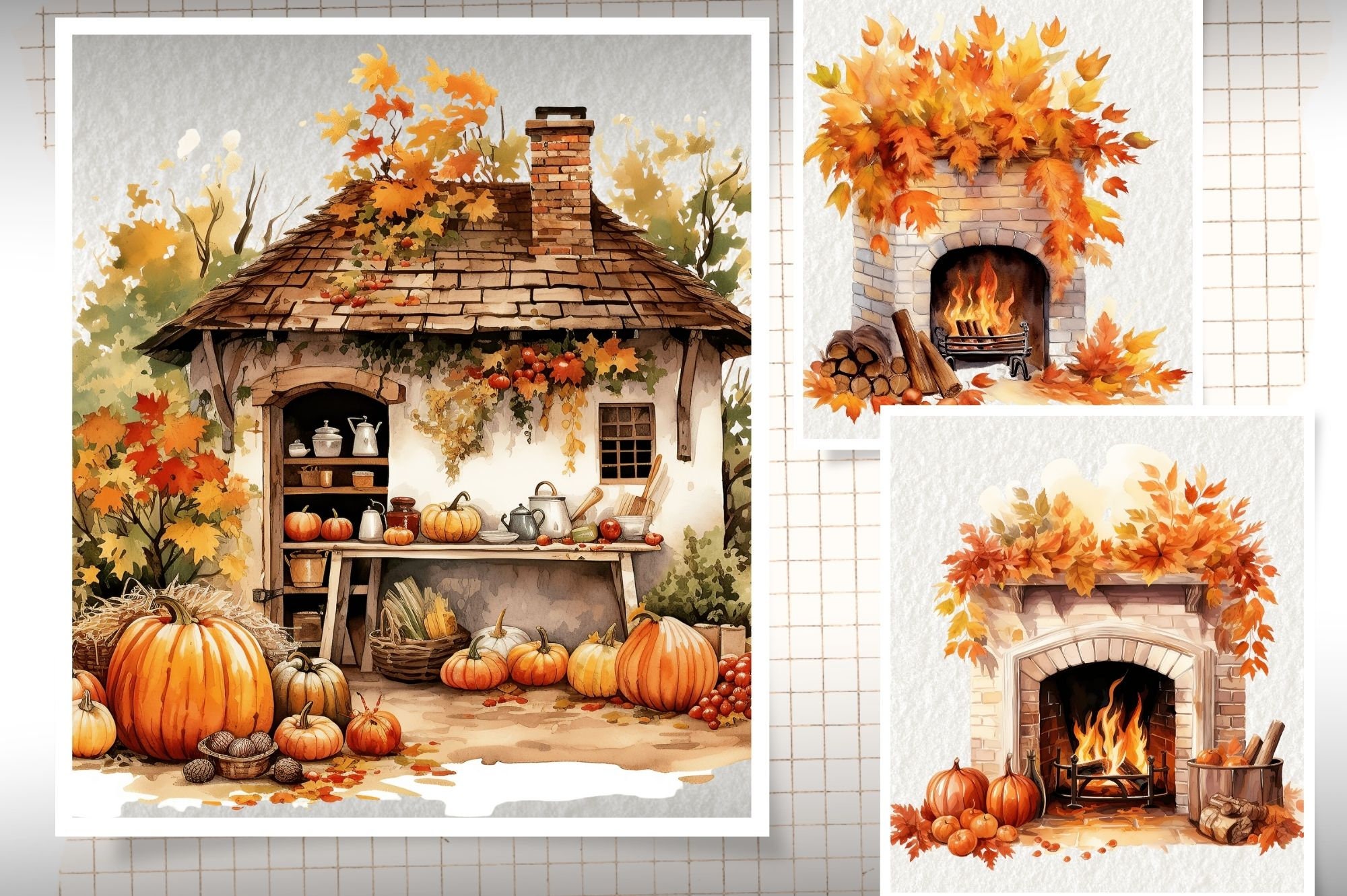 Fall Vibes Clipart, Cozy Fall Clipart Set, Watercolor Autumn Clipart ...