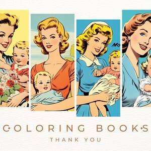 Vintage Mothers Day Coloring Pages, Baby and Mom Coloring, Printable ...
