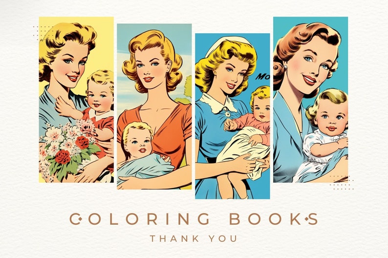 Vintage Mothers Day Coloring Pages, Baby and Mom Coloring, Printable ...