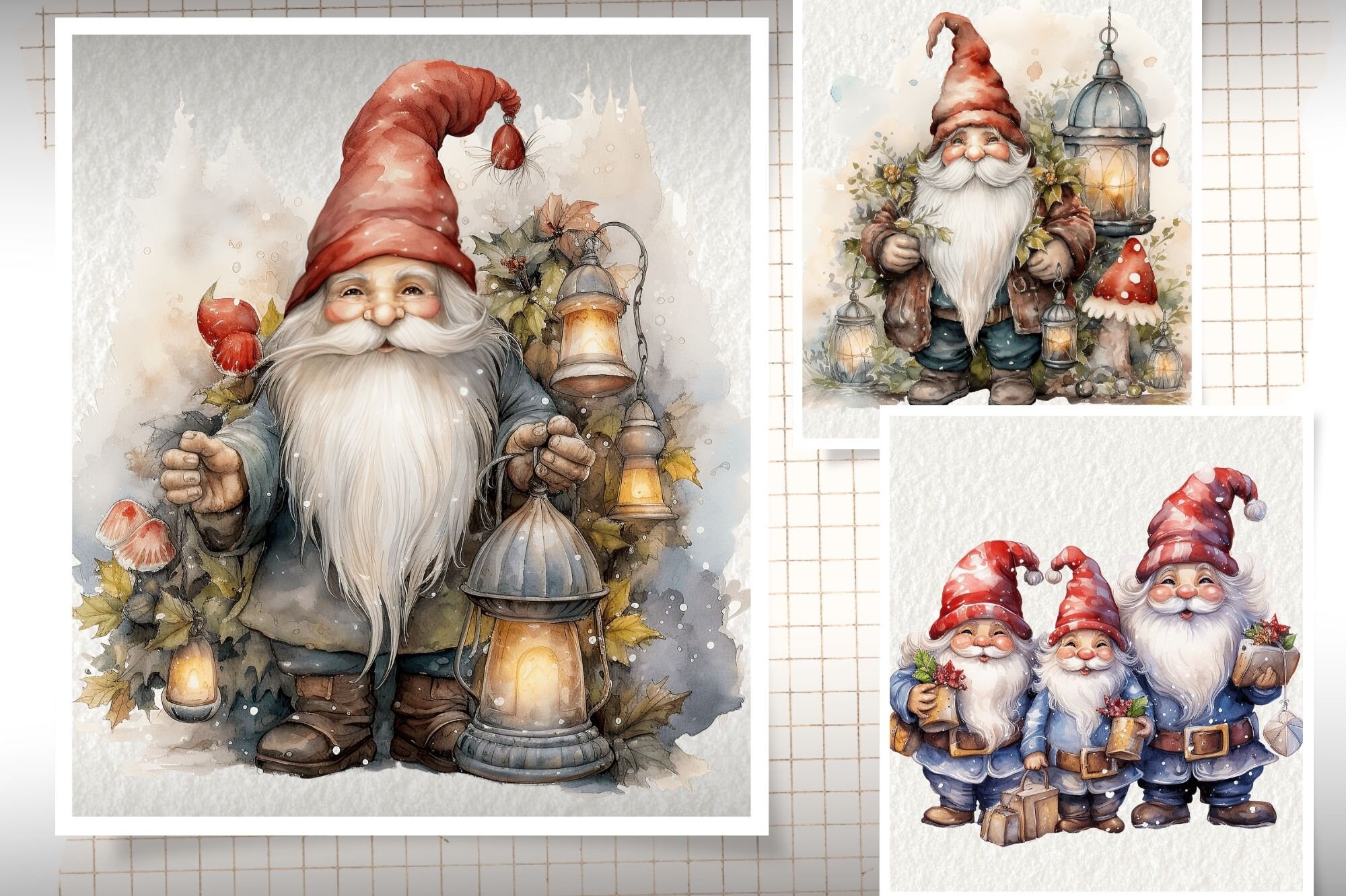 Winter Gnome Watercolor Clipart Christmas Xmas Gnomes - Etsy