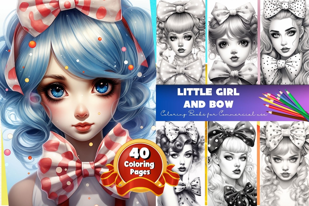 Girl and Bow Coloring Pages, Bow Girl Grayscale Adults/kids Coloring ...