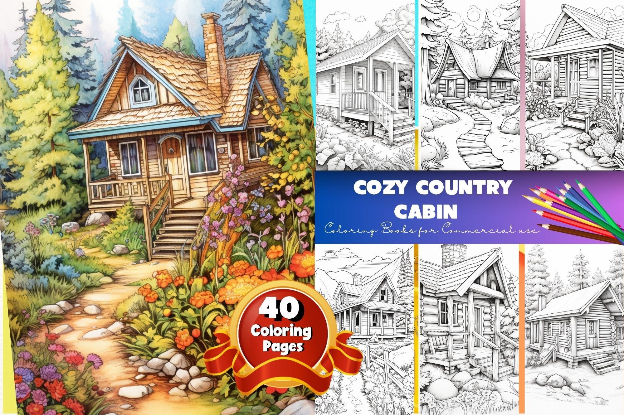 Cozy Country Cabin Coloring Pages, Cozy Log Cabin, Printable Garden ...
