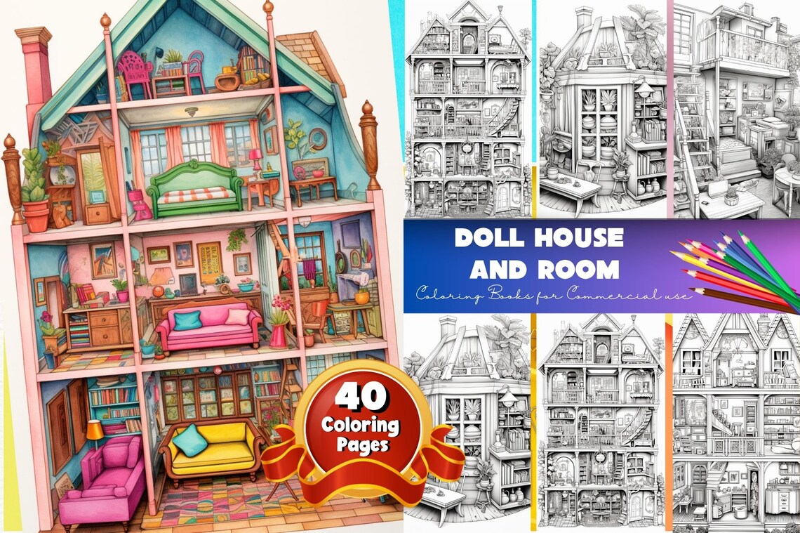 Dollhouses Coloring Pages Fantasy Dream House Coloring - Etsy
