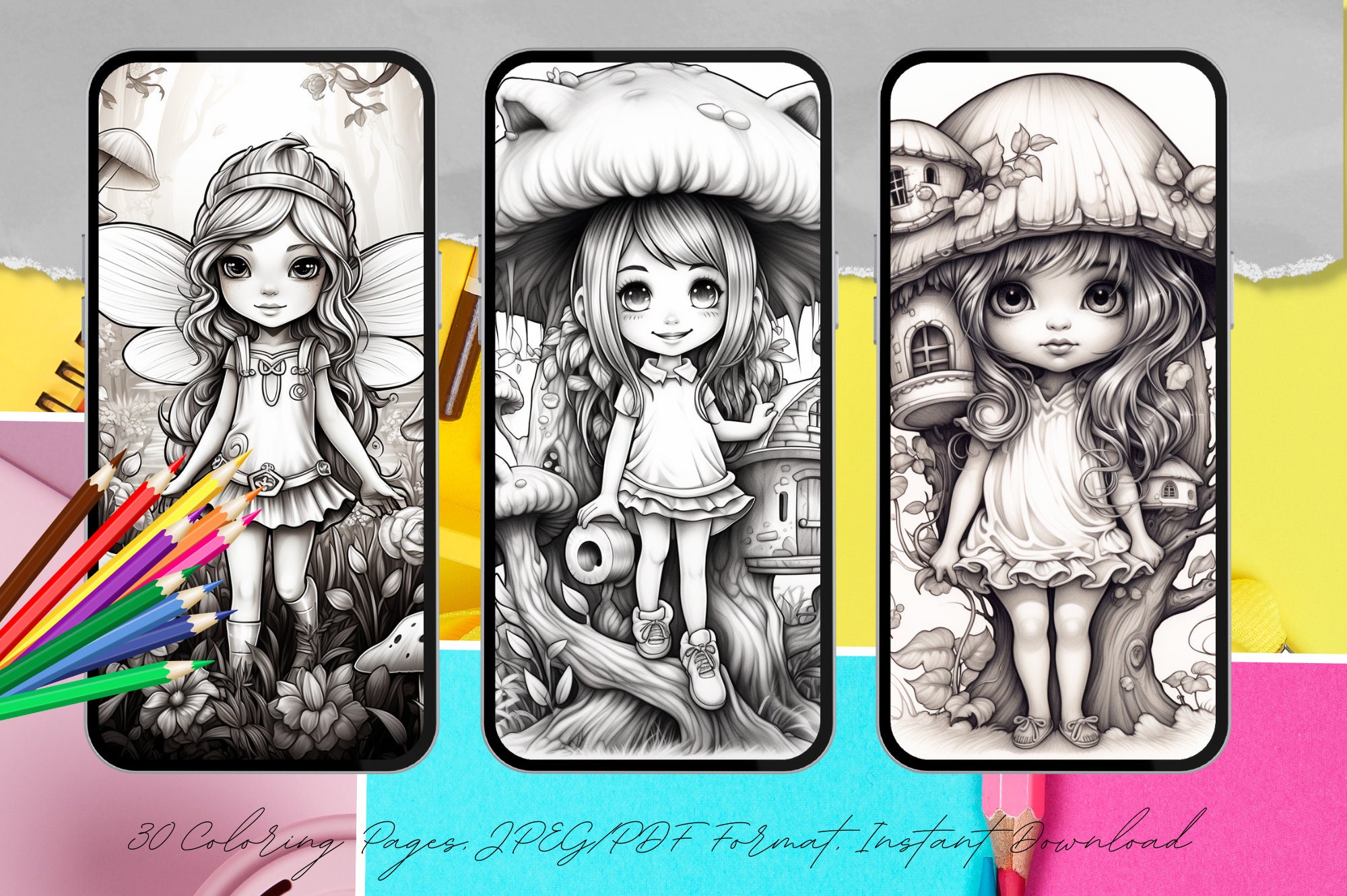 Little Girl Fairy Forest Kawaii Coloring Page Fairy Elf - Etsy