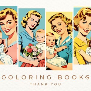 Vintage Mothers Day Coloring Pages, Baby and Mom Coloring, Printable ...