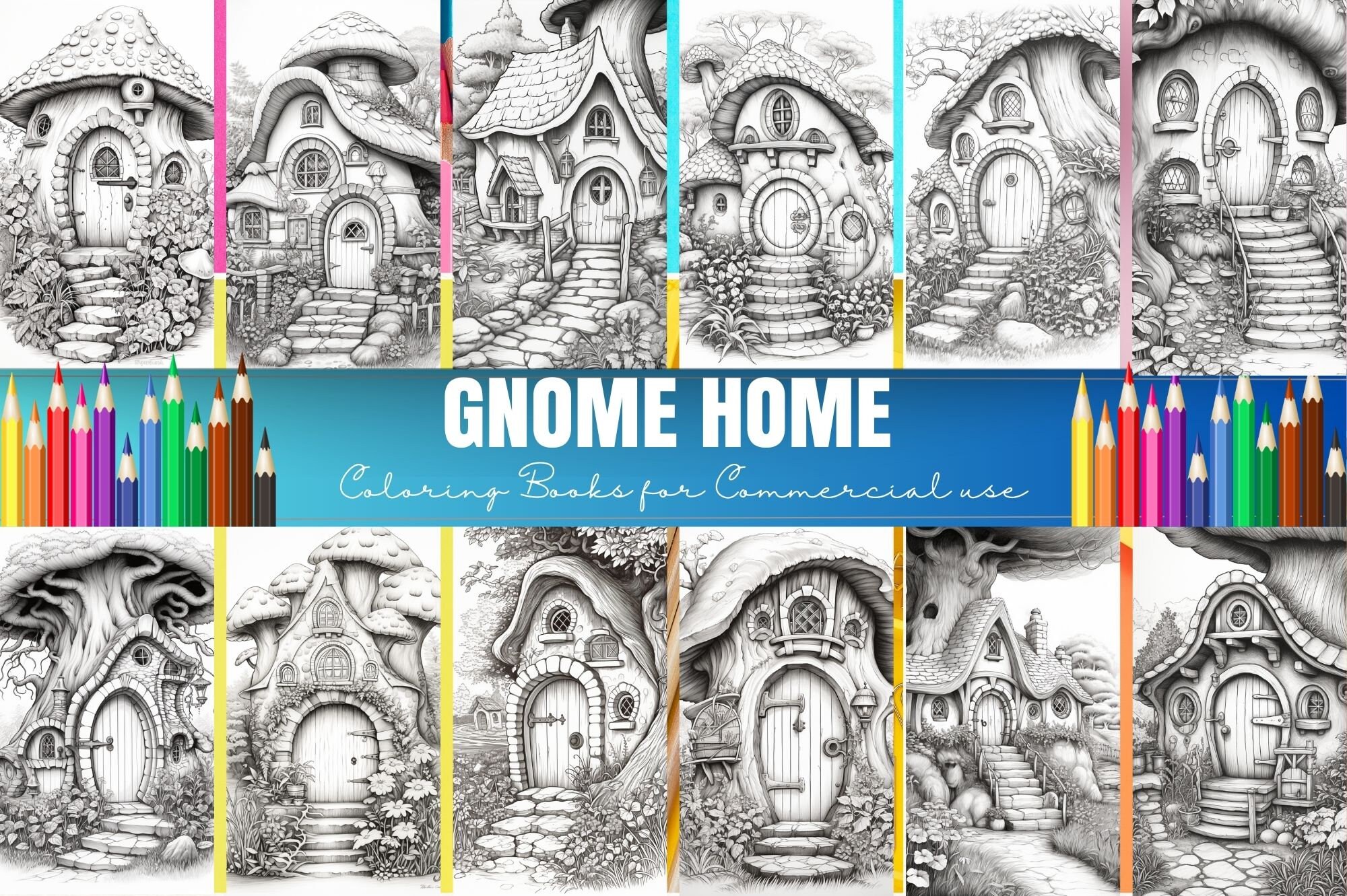 Gnome Homes Coloring Pages, Adults and for Kids for Relax and Stress ...