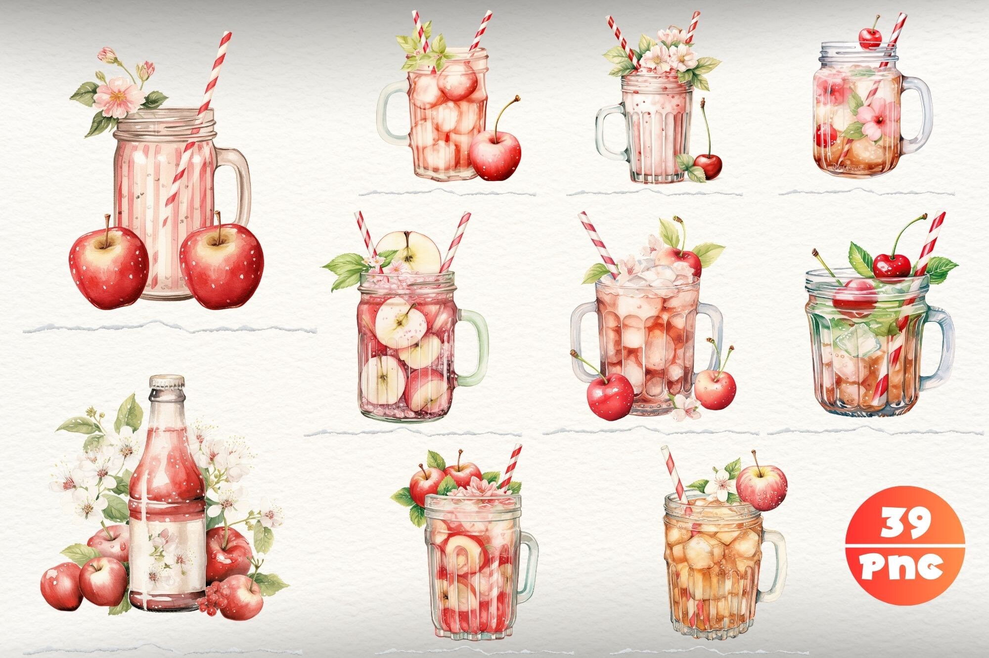 Watercolor Apple Drink Clipart, Cocktail Clipart, Party Clipart, Party ...