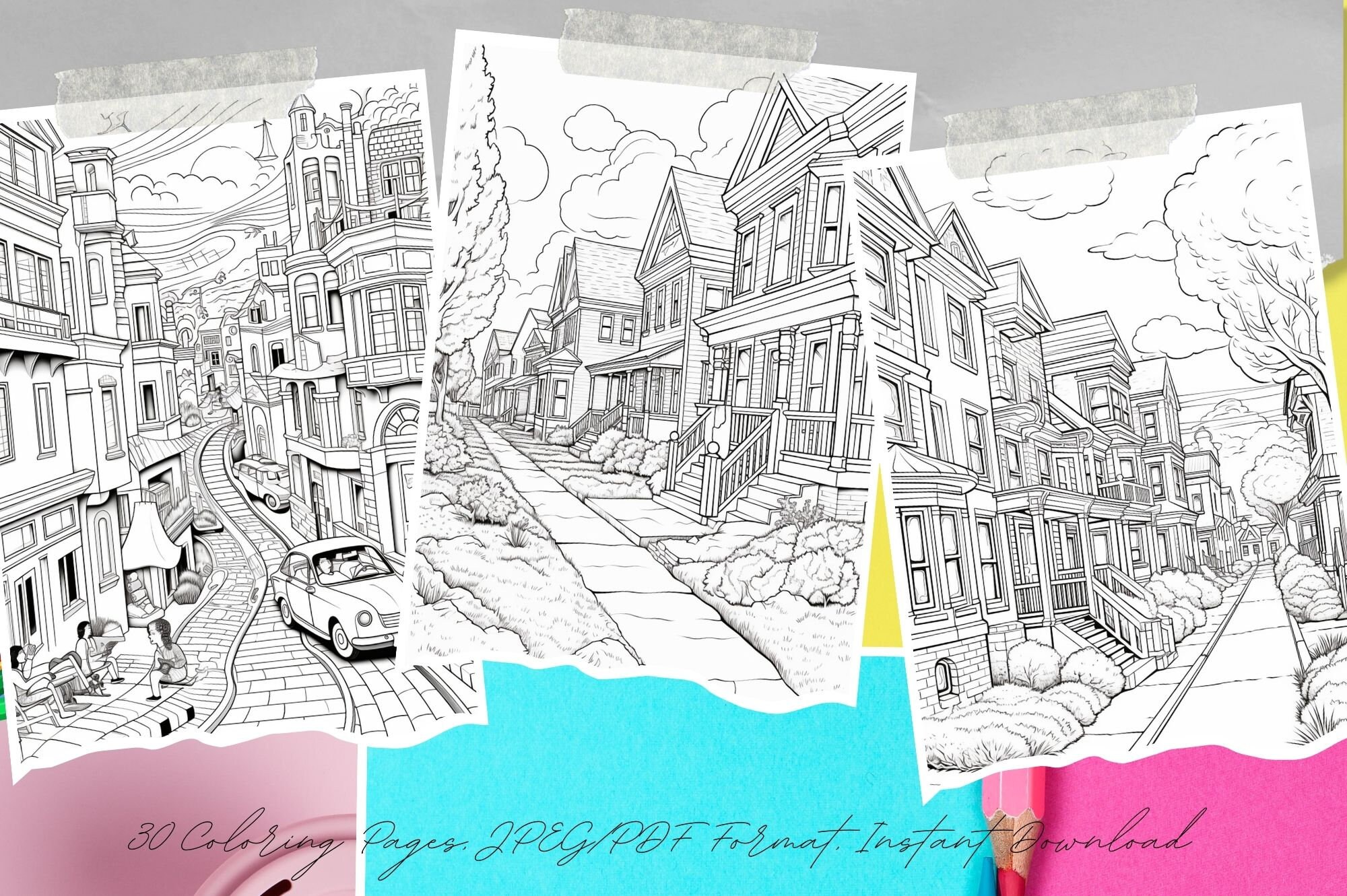 Peaceful City Coloring Pages, City Life Coloring Pages, Adults and Kids ...