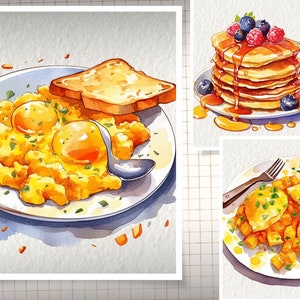 Breakfast Watercolor Clipart, Eggs and Bacon, Breakfast PNG, Brunch ...