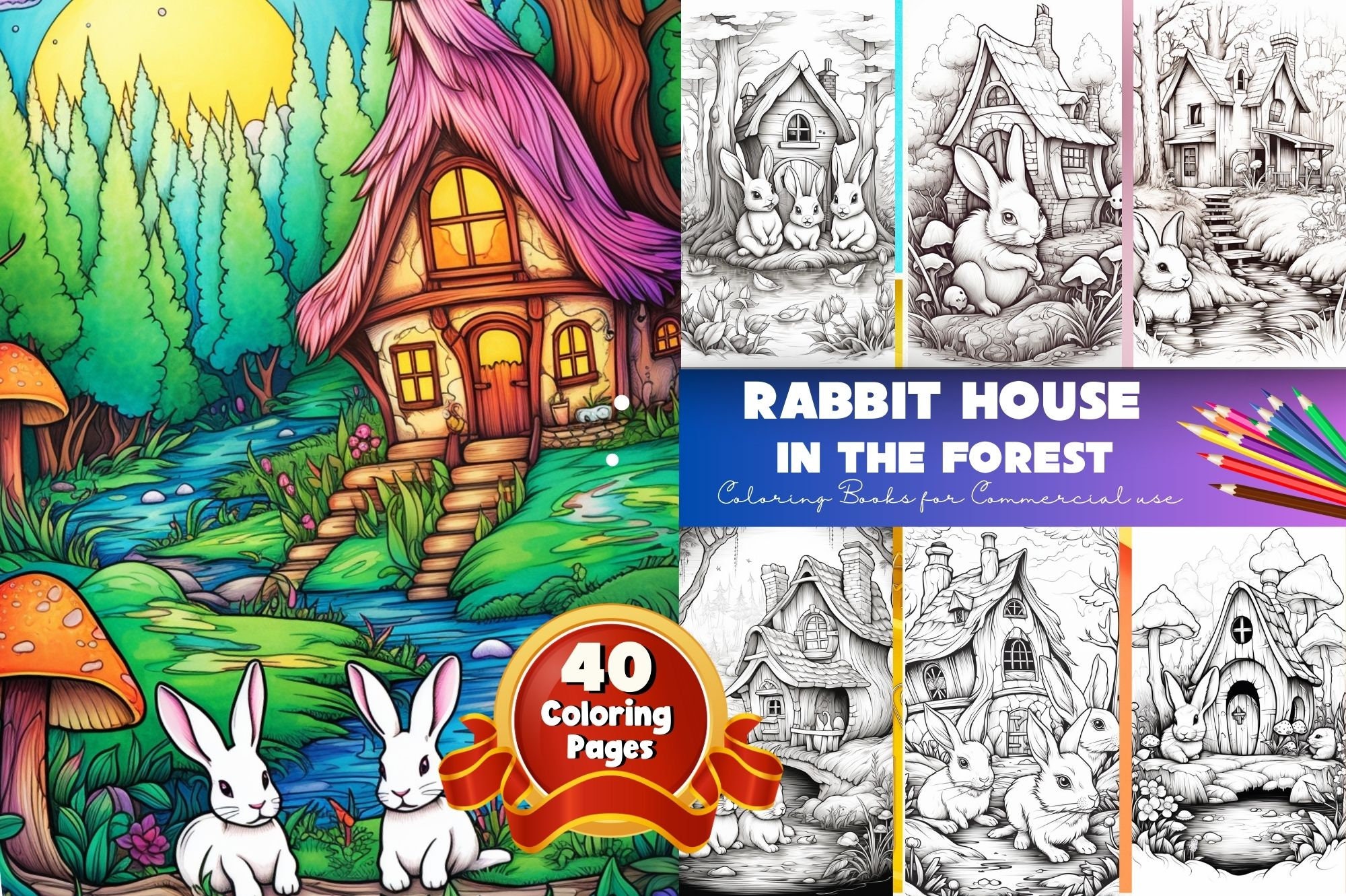 Rabbit House in the Forest Coloring Pages, Enchanting Fairy Tree Stump ...