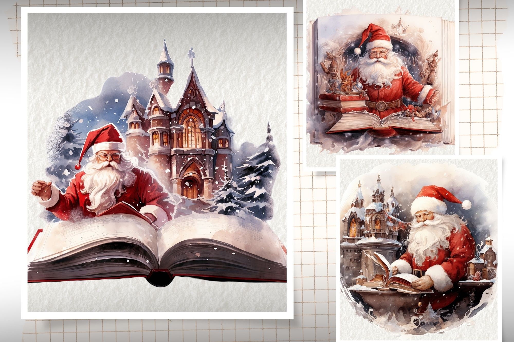 Christmas Magic Book Watercolor Clipart Fantasy Books Open - Etsy