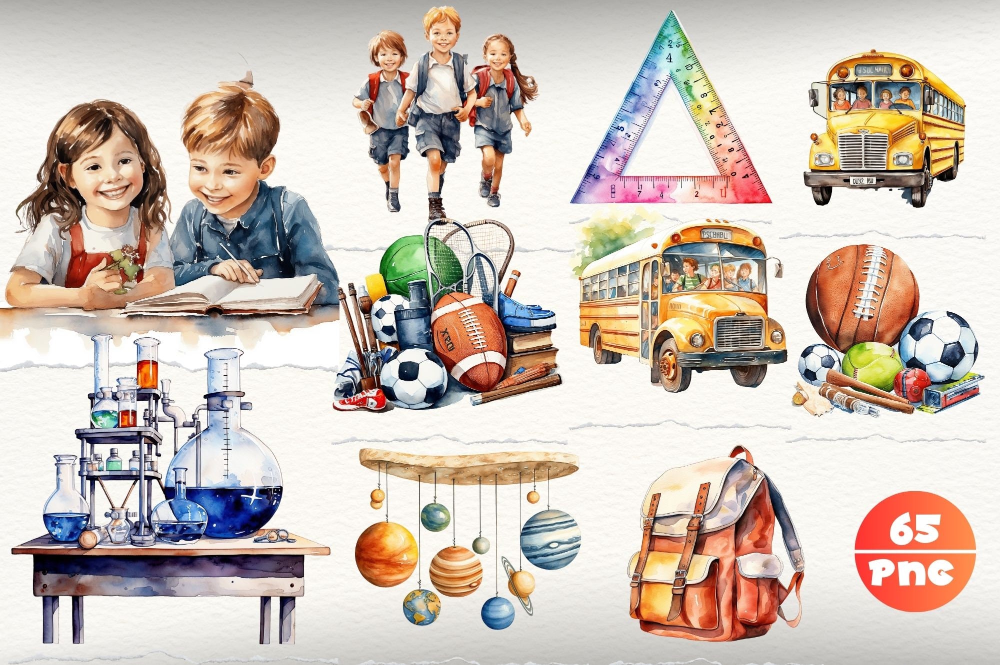 Back to School Clipart, School Watercolor Clipart, School Clipart PNG ...
