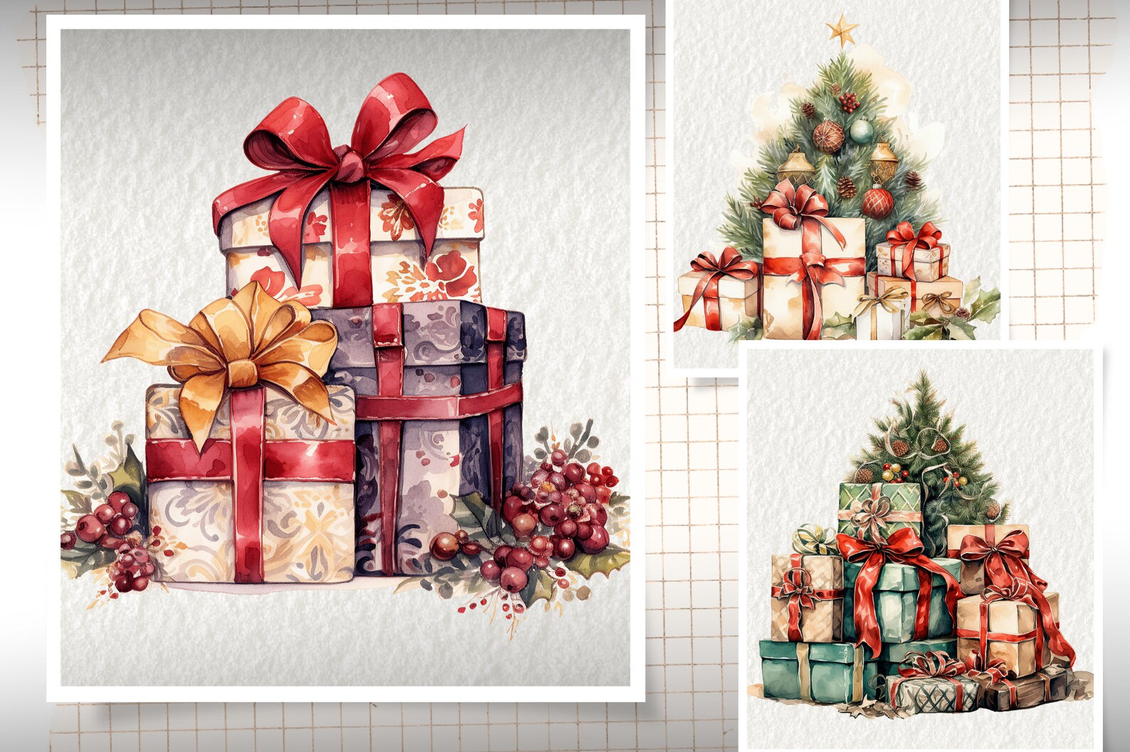 Christmas Gifts Clipart, Gift Boxes, Christmas Presents, Watercolor ...