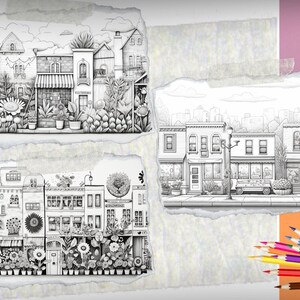 Whimsical Store Fronts Coloring, Adorable Storefront Coloring ...