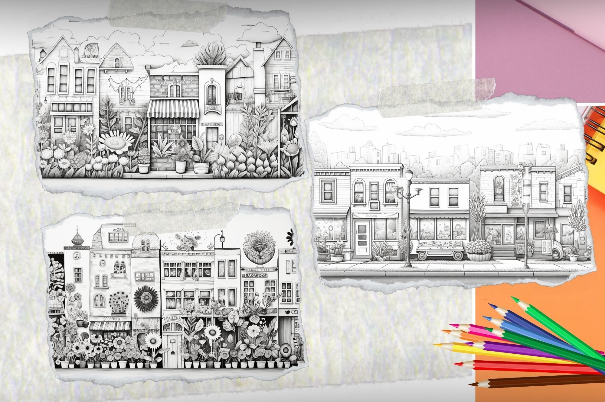 Whimsical Store Fronts Coloring, Adorable Storefront Coloring ...