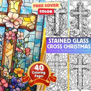 Stained Glass Cross Christmas Coloring Page, Religious Holiday Coloring ...
