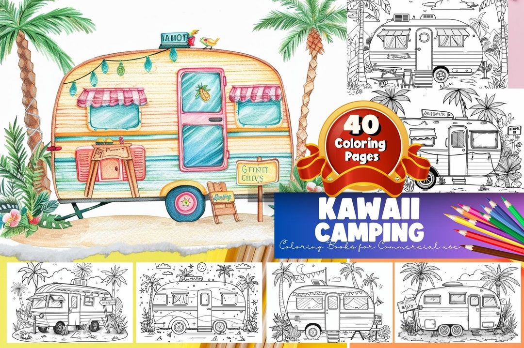 Camping Summer Coloring Pages, Camping Summer Kids Activity, Caravan ...