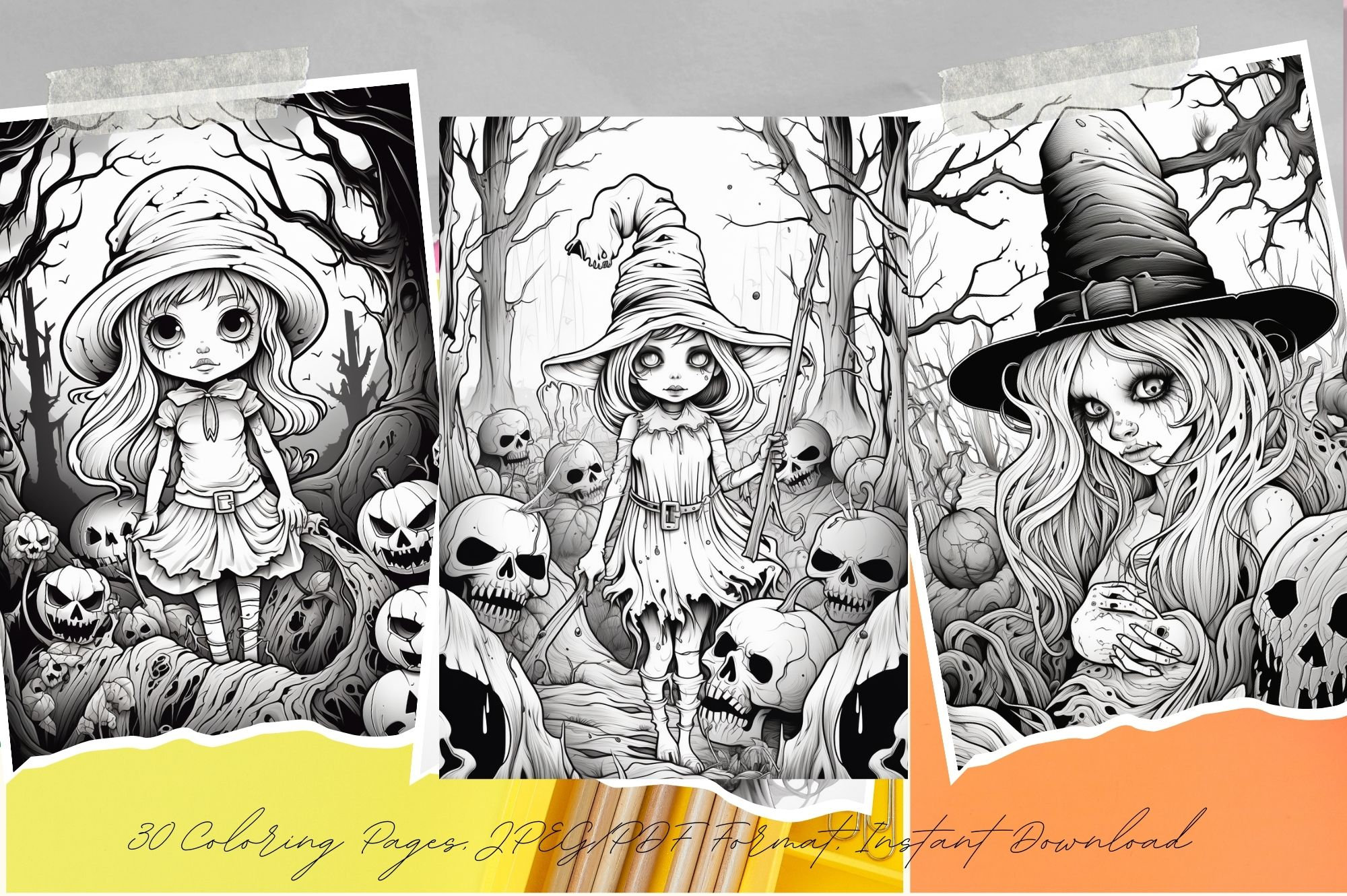 Witch Zombie Girl Coloring Pages Witch Coloring Halloween - Etsy