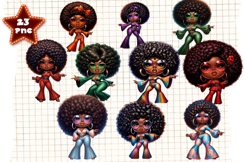 African American Retro Chibi, Retro Afro Chibi Art, Black Girl ...