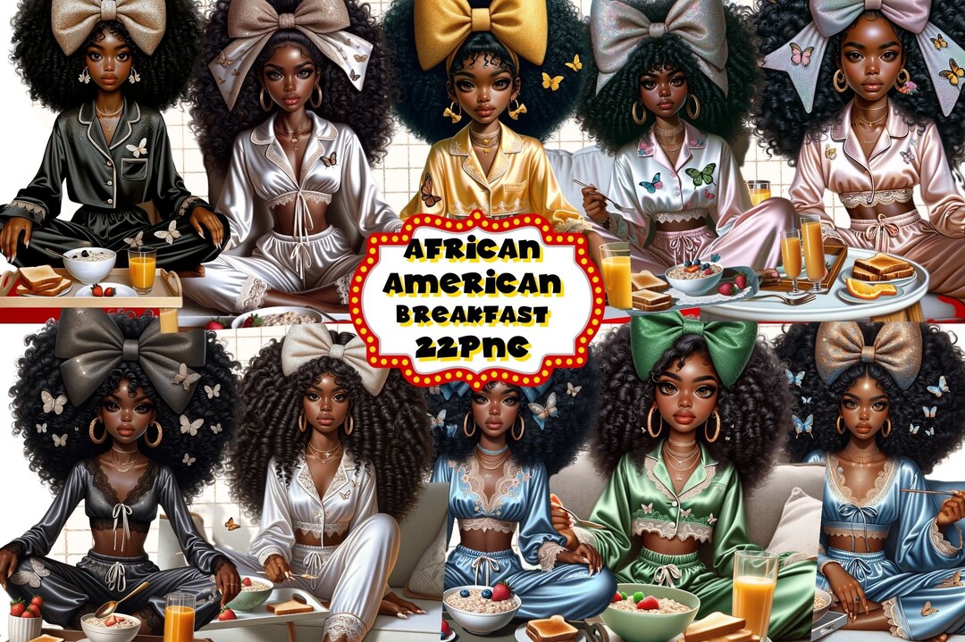 African American Breakfast Clipart, African American Chibi Woman, Chibi ...