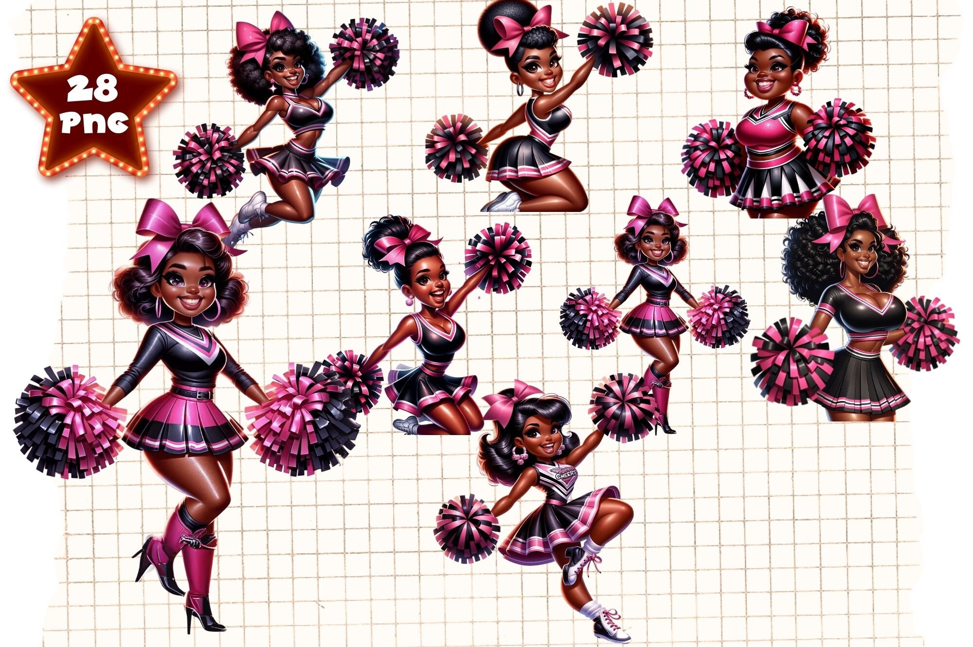 Cheerleader African American Chibi Woman, Chibi Black Women, Chibi Doll ...