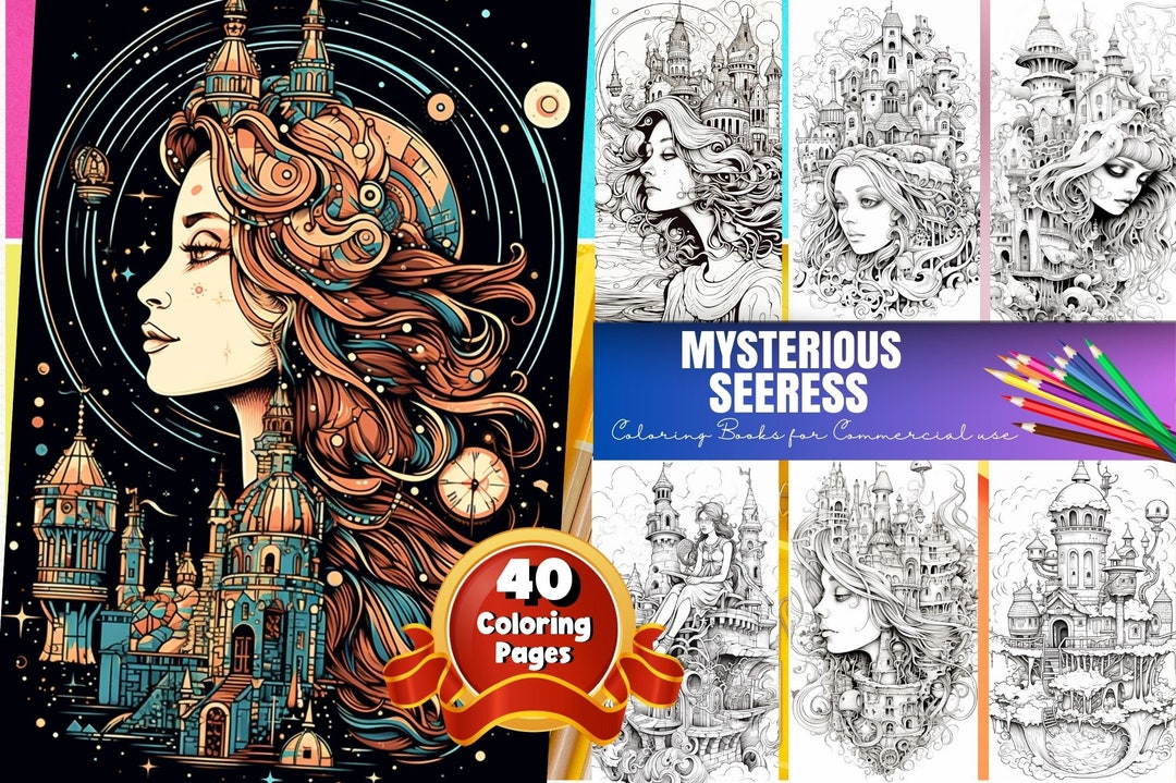 Mysterious Seeress Coloring Pages, Mystical Grayscale Coloring Book ...