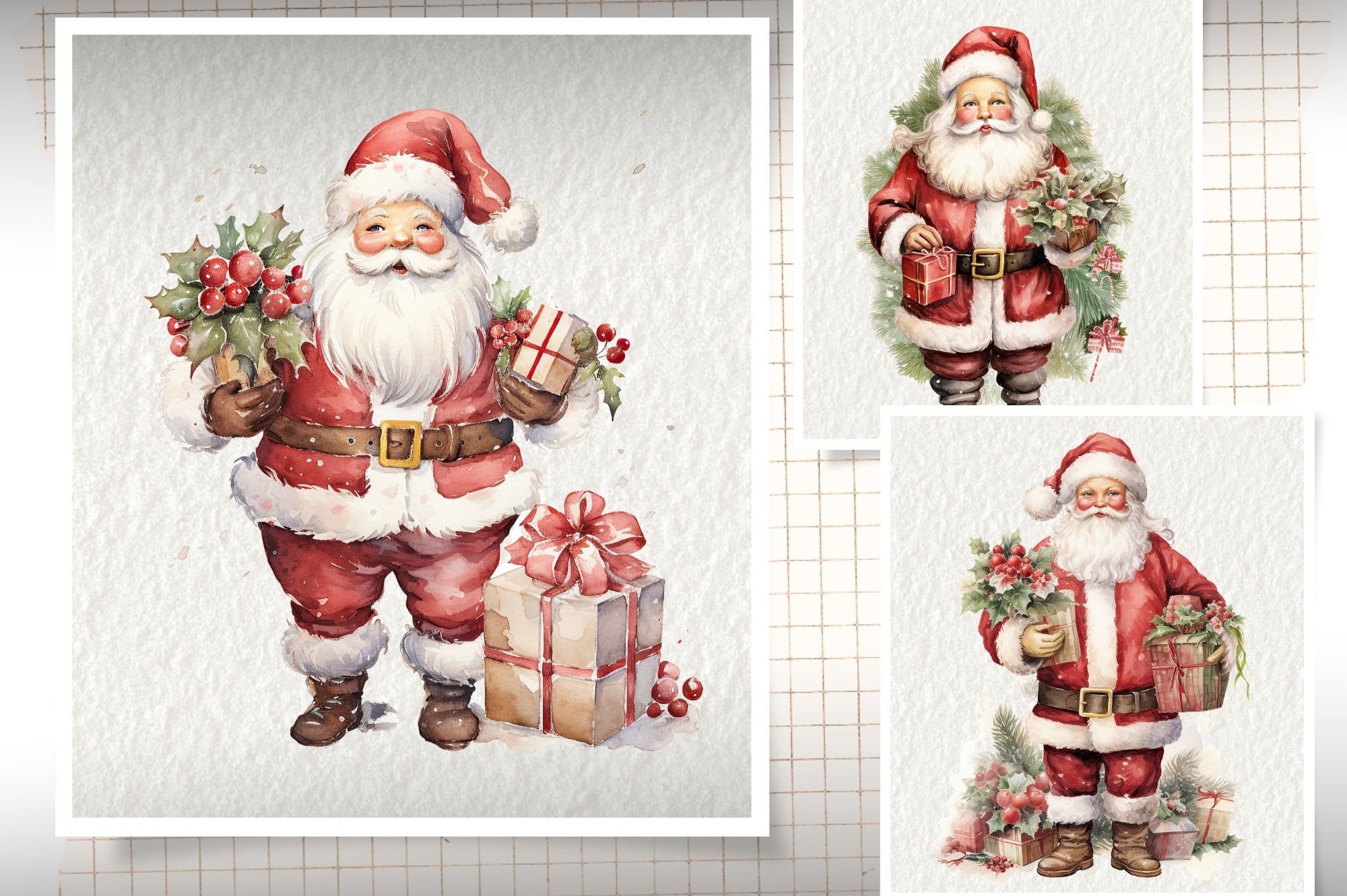 Santa Claus Watercolor Clipart, Christmas Watercolor Clip Art Bundle ...