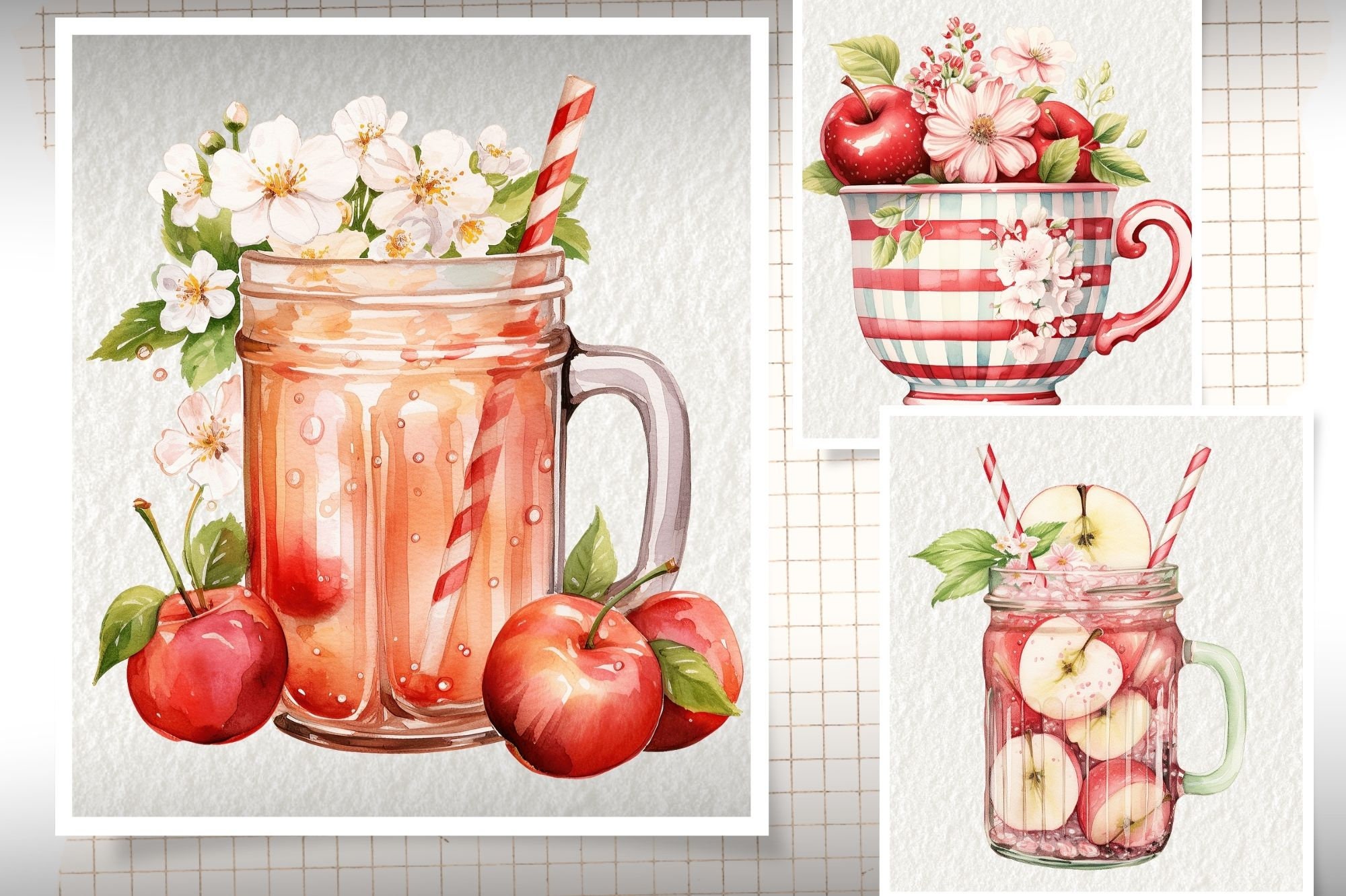 Watercolor Apple Drink Clipart, Cocktail Clipart, Party Clipart, Party ...