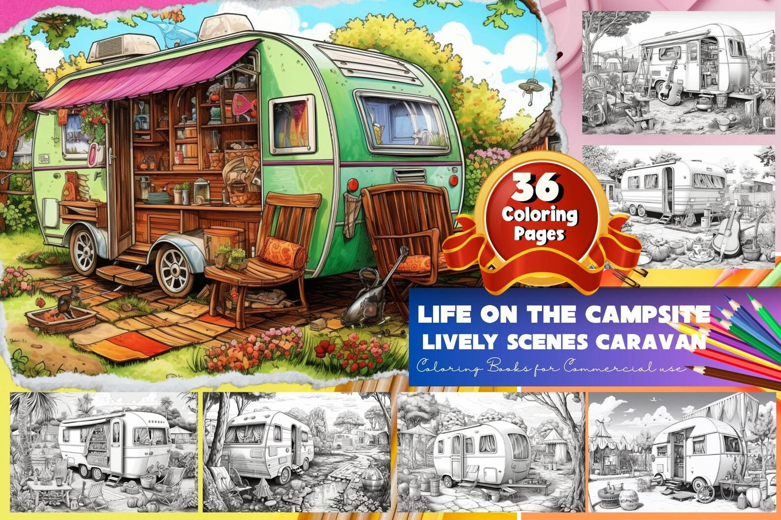 Caravan Printable Adult Coloring Pages, Camper Images to Color, Caravan ...