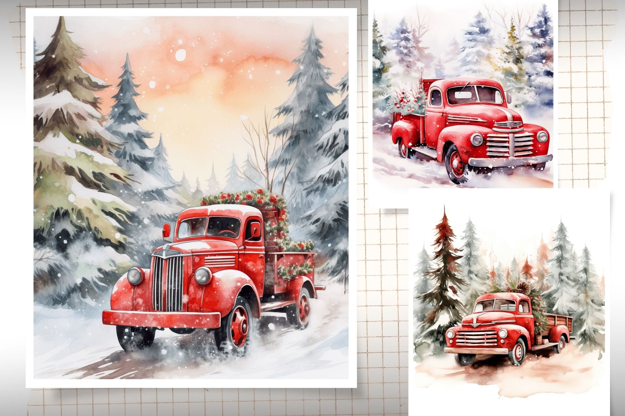 Christmas Truck Watercolor Clipart, Merry Christmas Tree Truck Clip Art ...