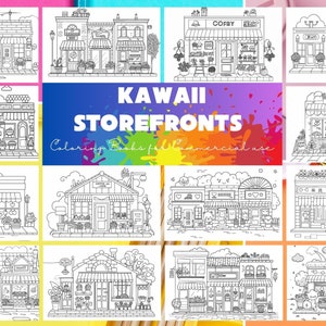Kawaii Town Storefronts Coloring Pages, Cute for Adults, Printable ...
